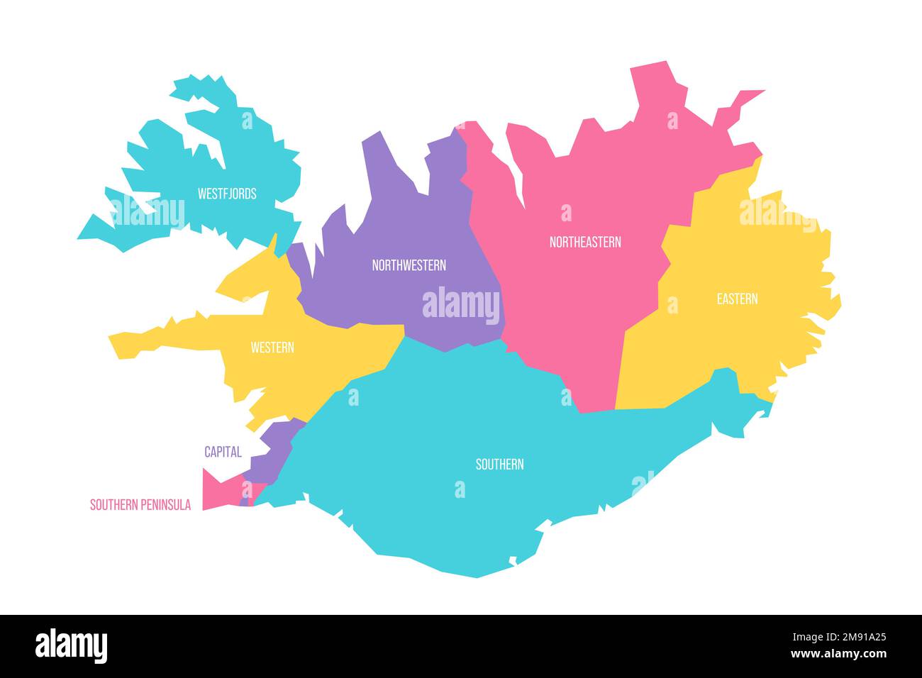 Iceland political map of administrative divisions - regions. Colorful ...
