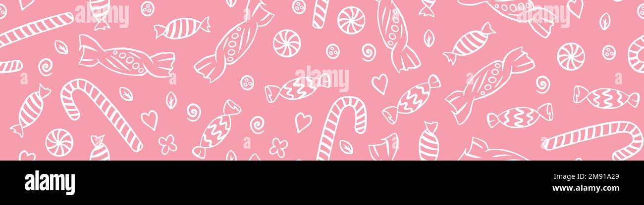 Candies doodle seamless pattern. Hand drawn sweets on pink background ...