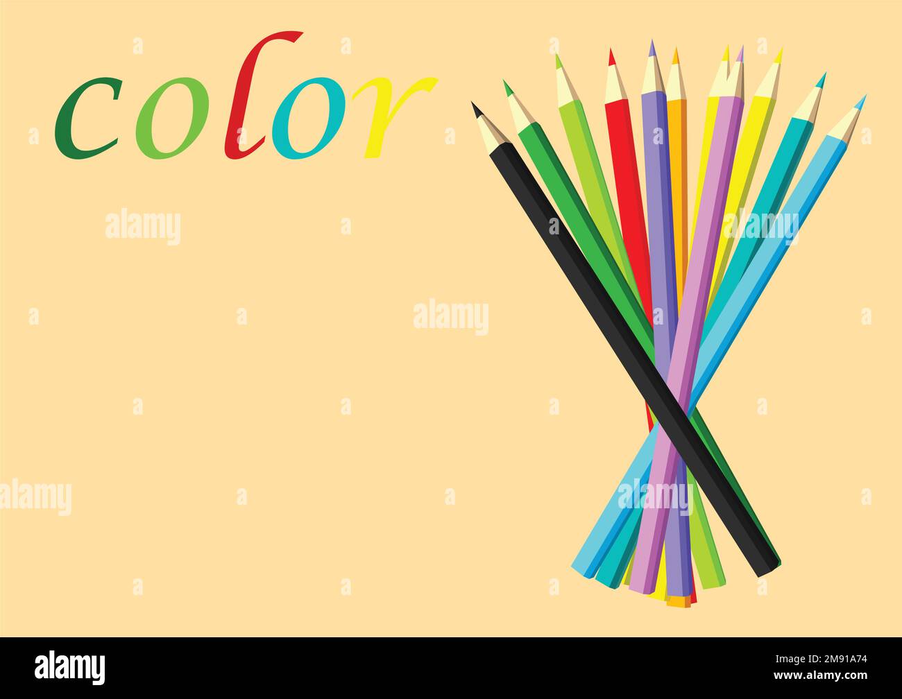 Business and design concept lot of color pencils and one pink color ...