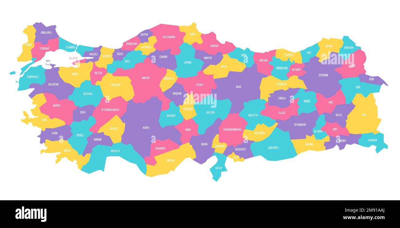 Turkey political map of administrative divisions - provinces. Colorful ...