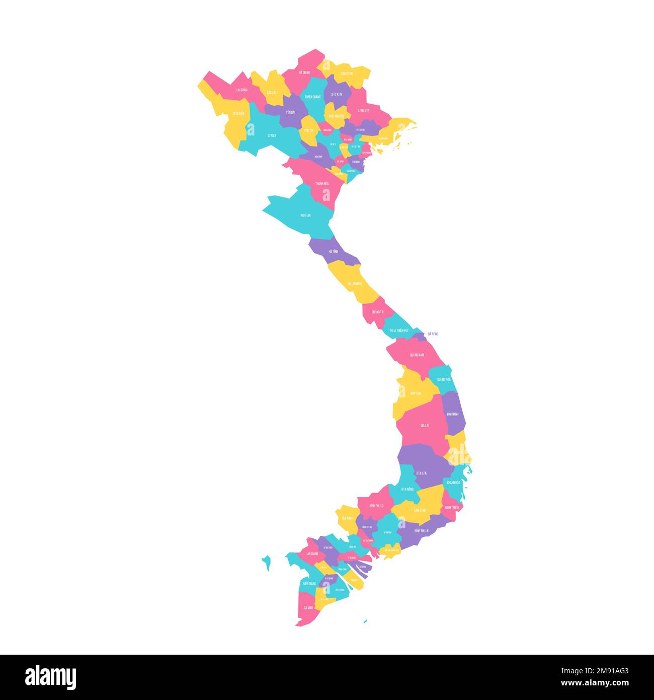 Vietnam political map of administrative divisions - provinces and municipalities. Colorful ...
