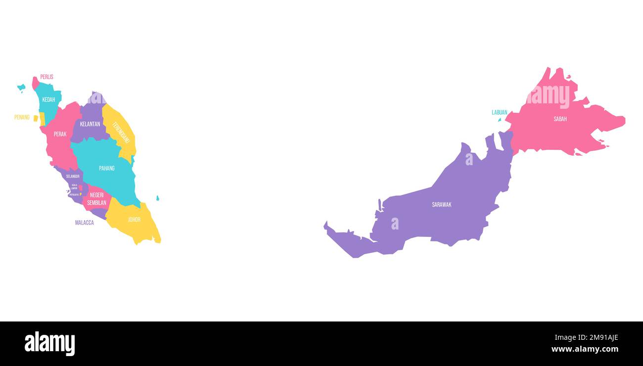Malaysia political map of administrative divisions - states and federal ...