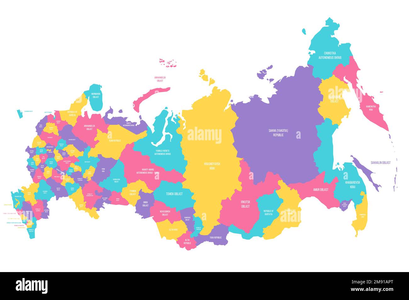Russia political map of administrative divisions - oblasts, republics ...