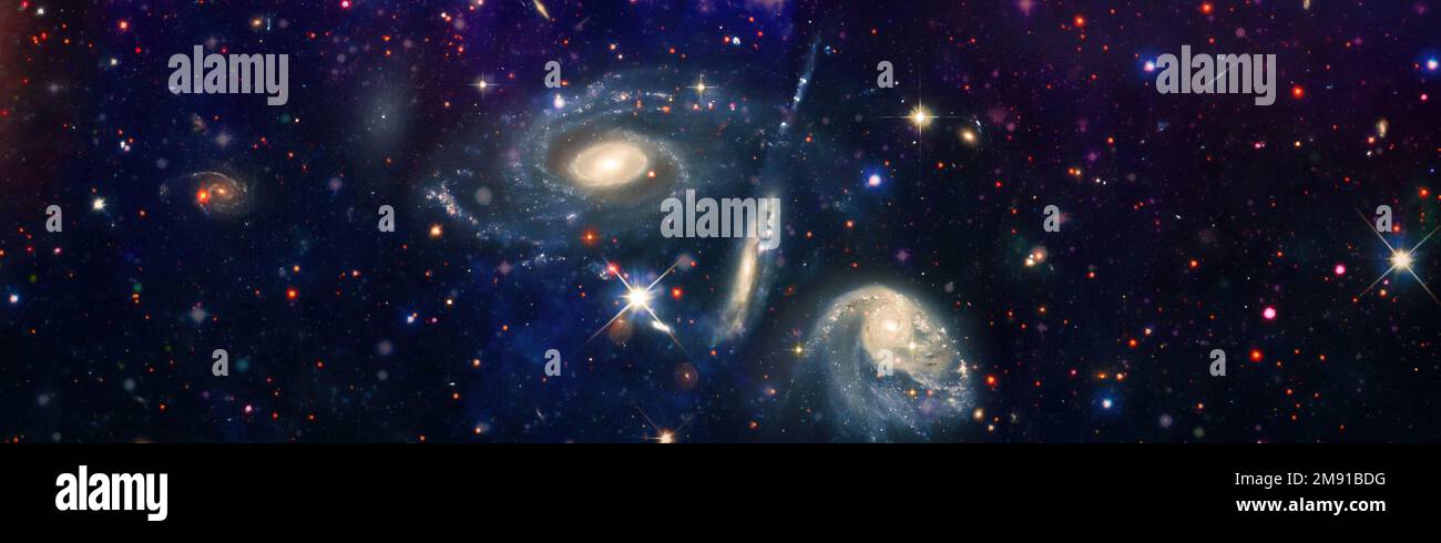 Panorama view universe space. Cosmic landscape, beautiful science ...
