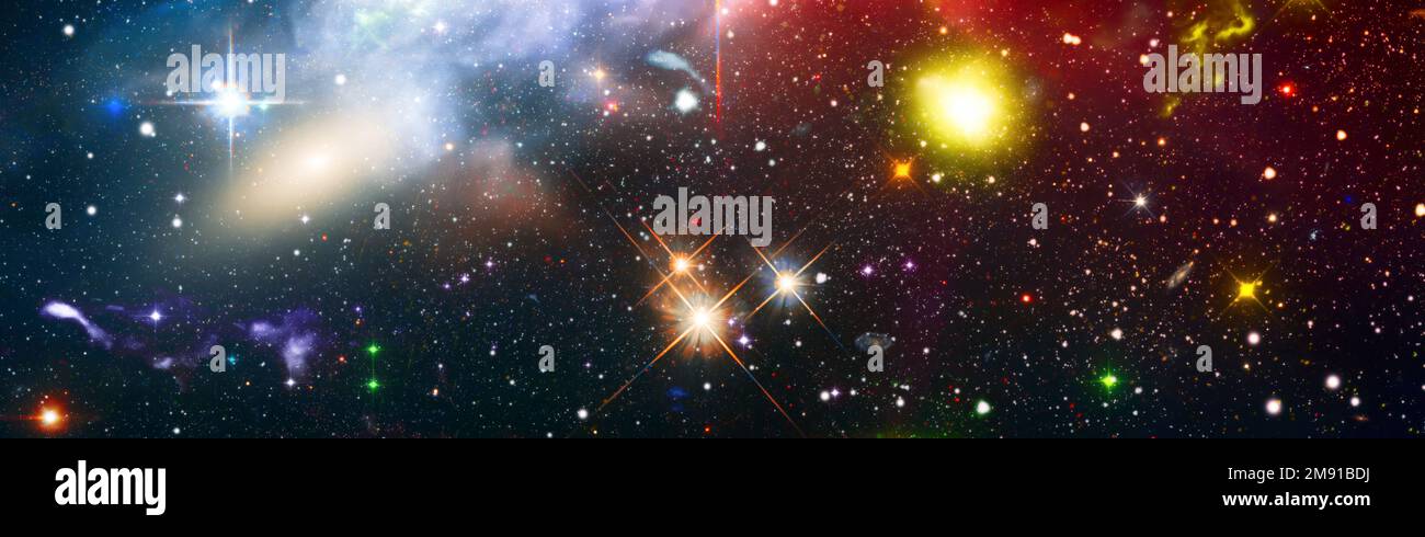 Panorama view universe space. Cosmic landscape, beautiful science ...