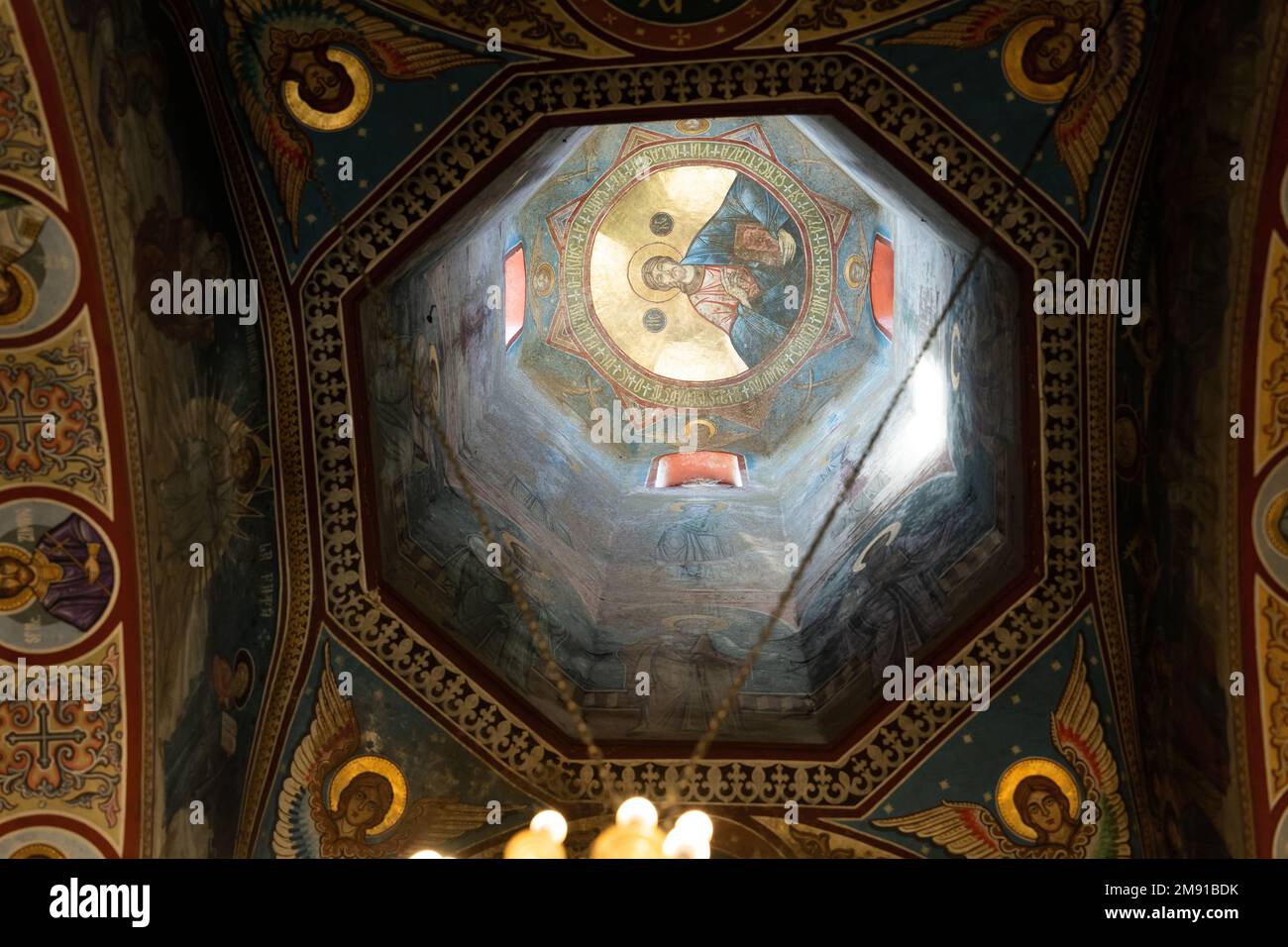 The icon of Jesus Christ on the ceiling of an Orthodox church Stock ...