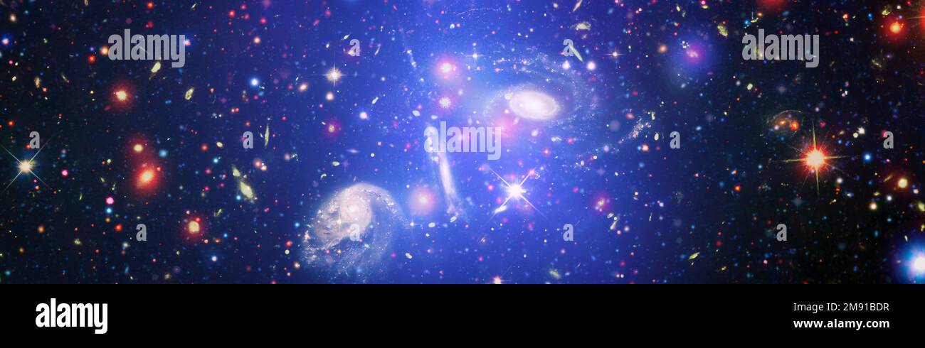 Panorama view universe space. Cosmic landscape, beautiful science ...