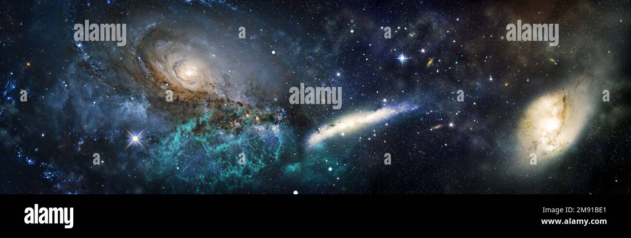 Panorama view universe space. Cosmic landscape, beautiful science ...