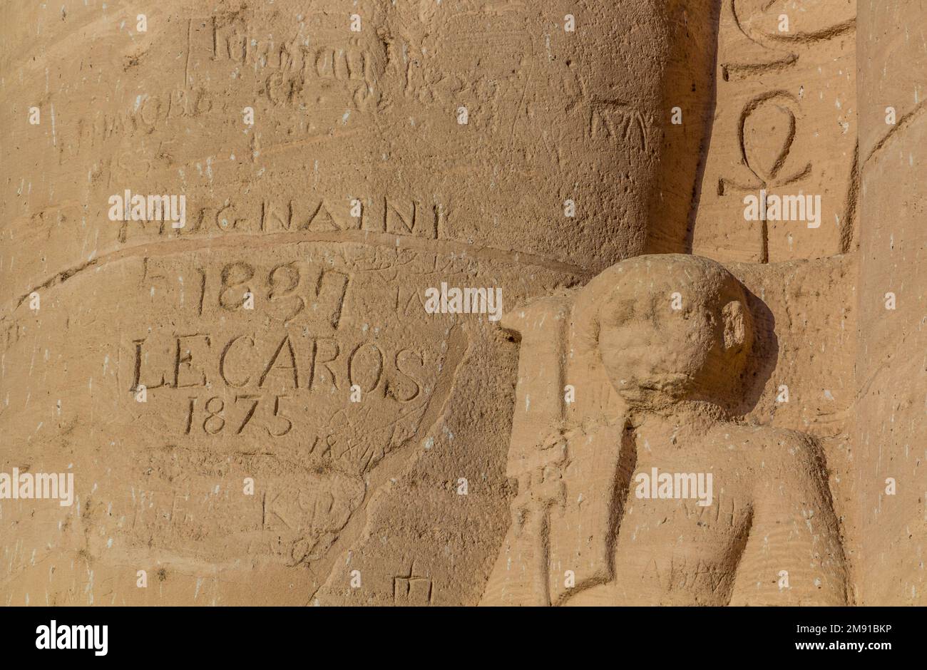 Old stone inscriptions at the Great Temple of Ramesses II in Abu Simbel ...