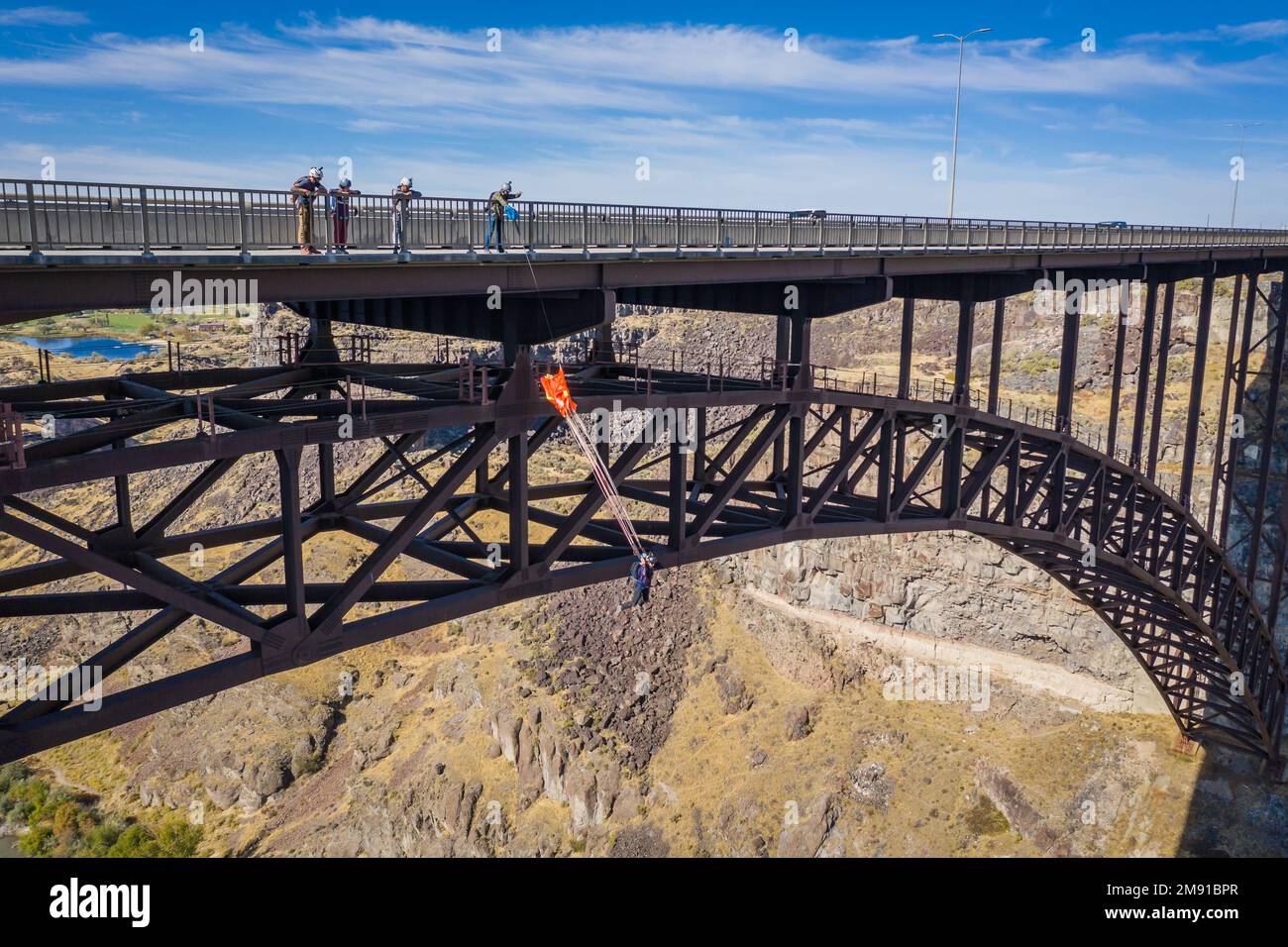 BASE jumpers leap from the Perrine Bridge in Twin Falls, Idaho Stock ...