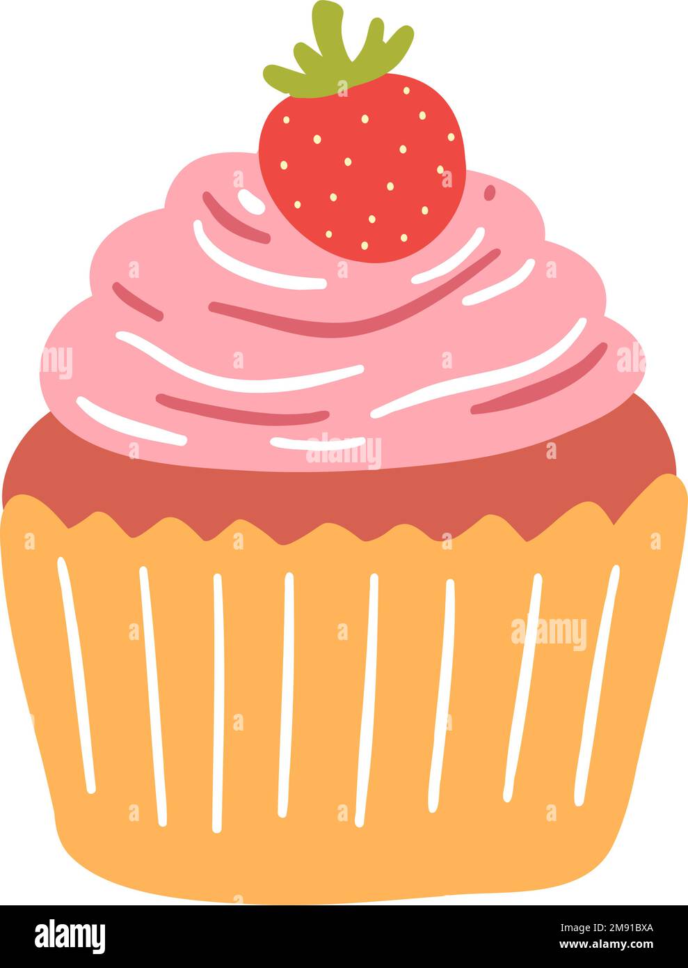 Hand drawn delicious cupcake in cartoon style. Vector illustration of sweets, dessert, pastries ...