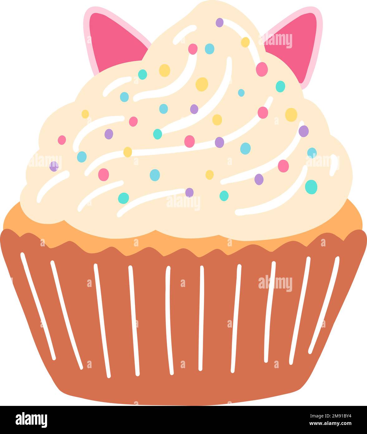 Hand drawn delicious cupcake in cartoon style. Vector illustration of ...