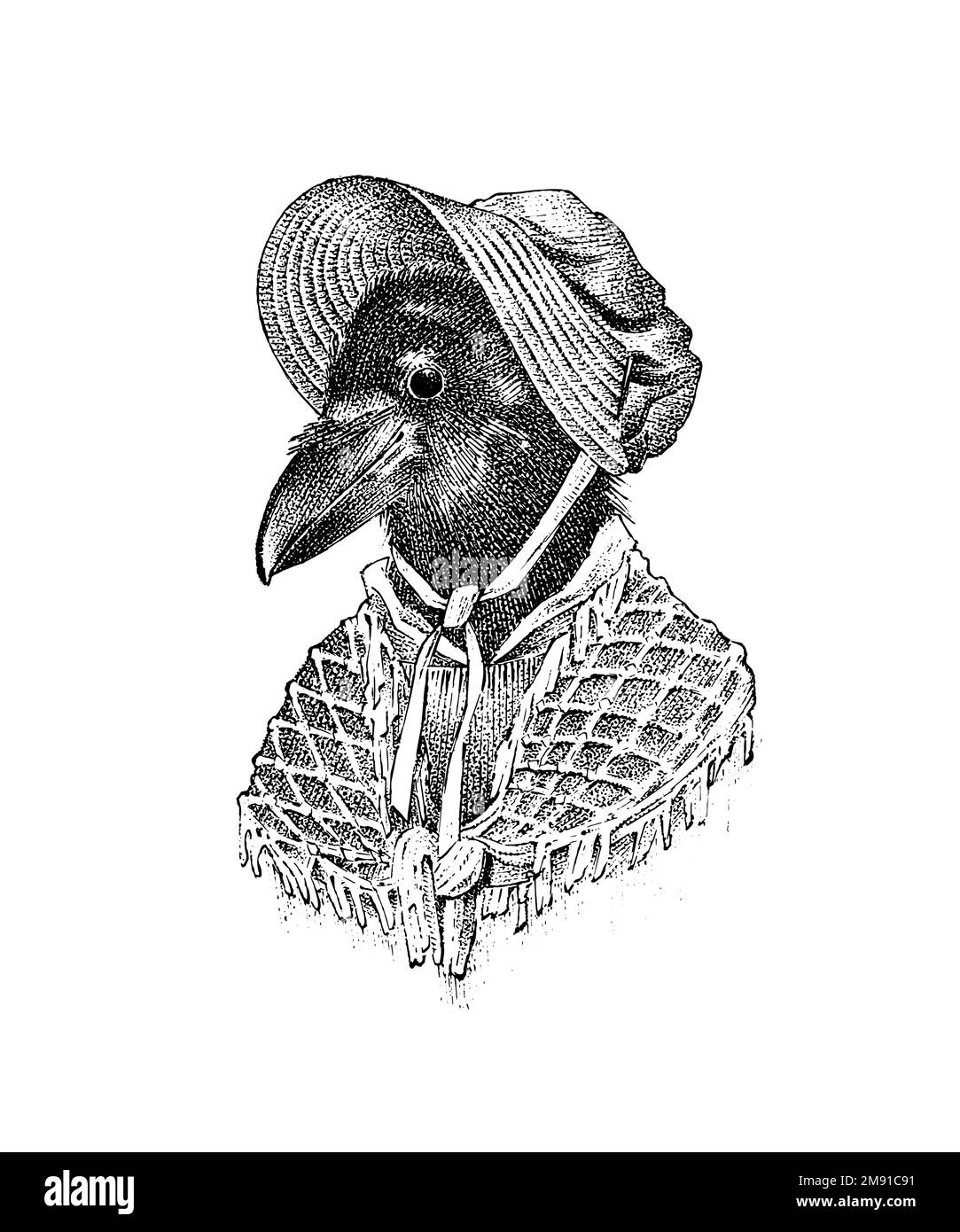 Crow lady or dame. Character in a hat. Fashionable Aristocrat. Hand ...