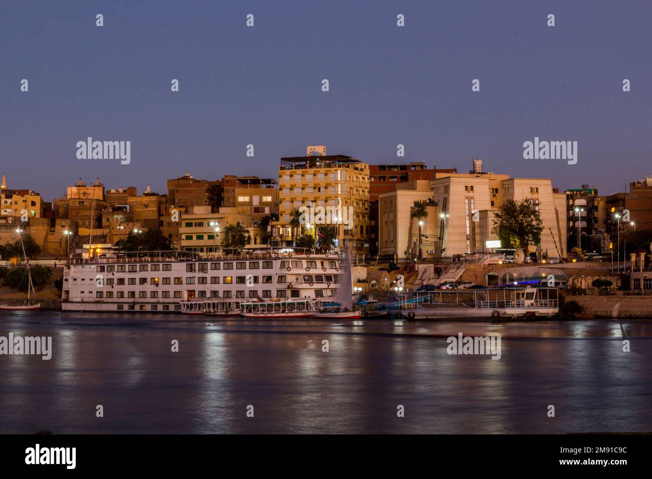 Evening view of Aswan skyline and the river Nile, Egypt Stock Photo - Alamy