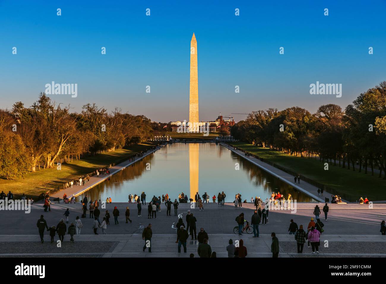 WASHINGTON D.C., USA - Nov 21, 2022: People walk and rest near the lake ...