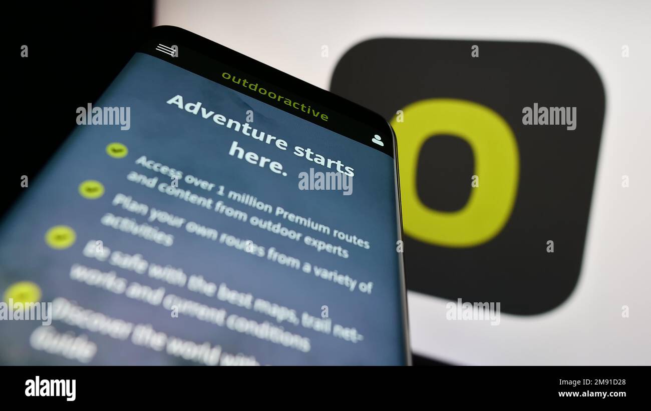 Smartphone with webpage of outdoor platform company Outdooractive AG on ...