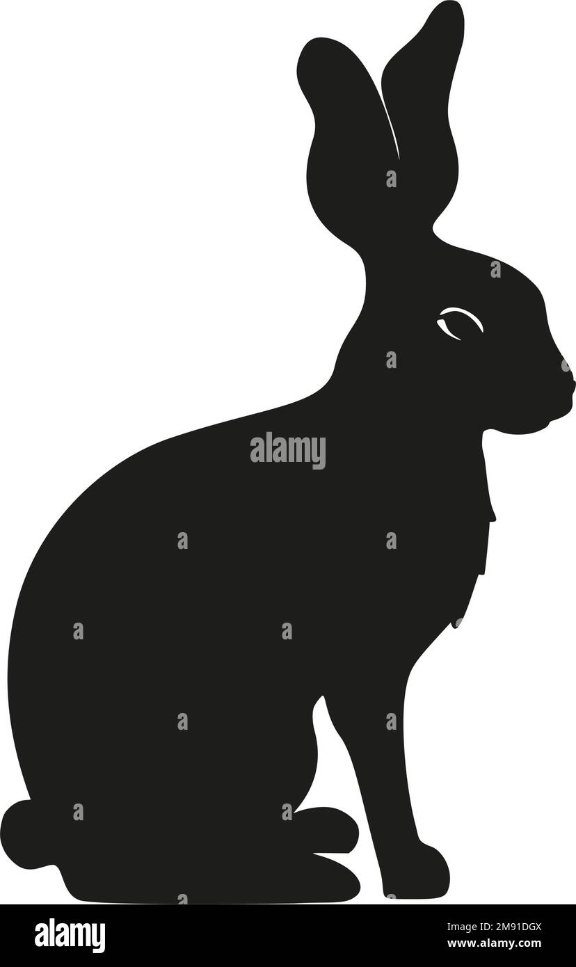Rabbit bunny sitting silhouette Easter vector animal ear black shape ...