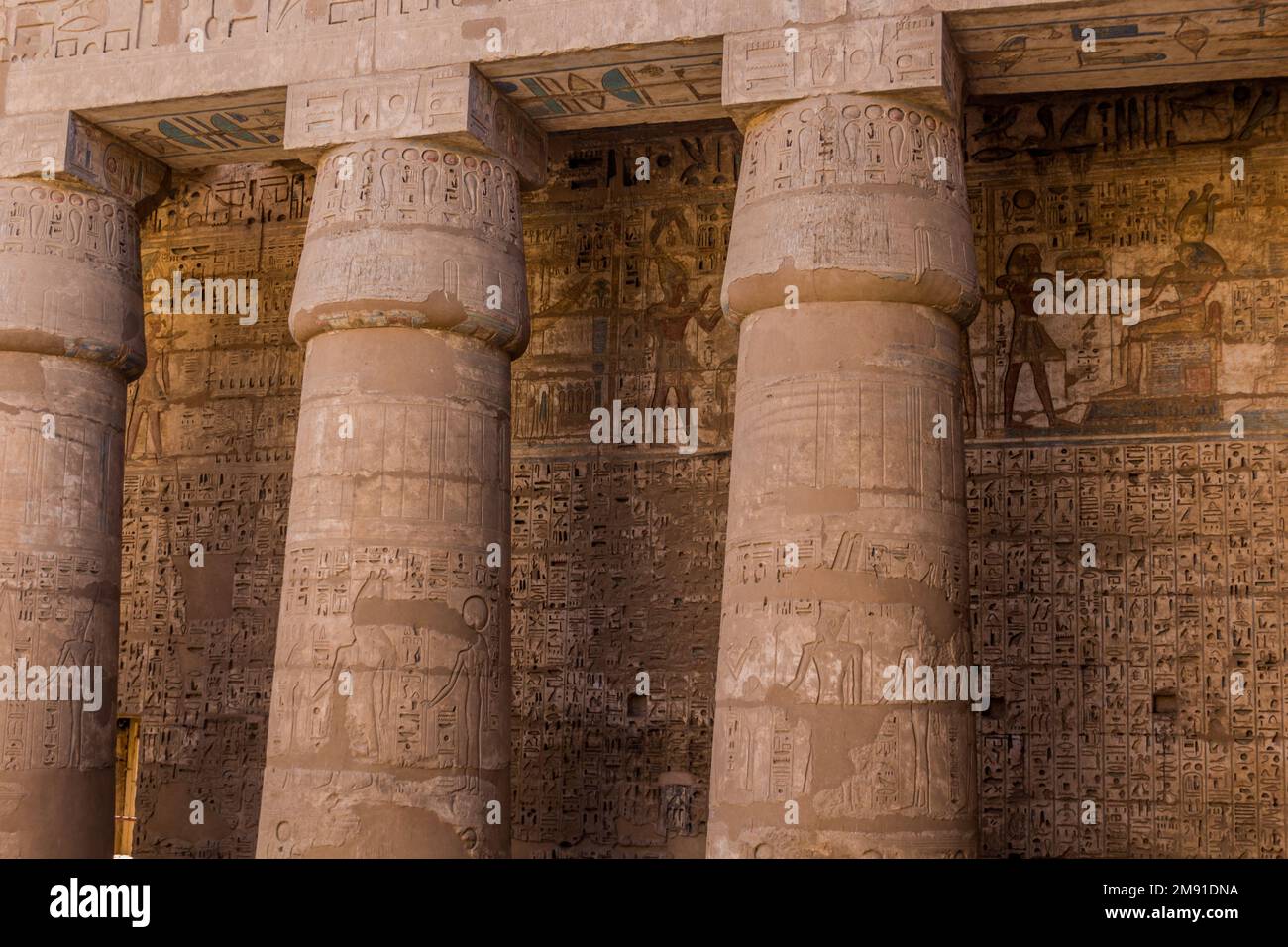 Columns in Medinet Habu (Mortuary temple of Ramesses III) at the Theban ...