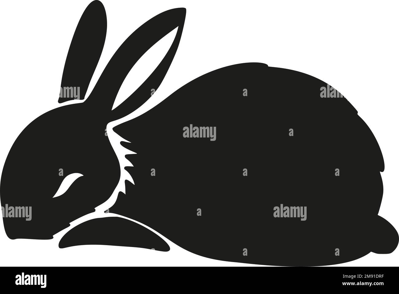 Rabbit bunny sleeping silhouette Easter vector animal ear black shape ...