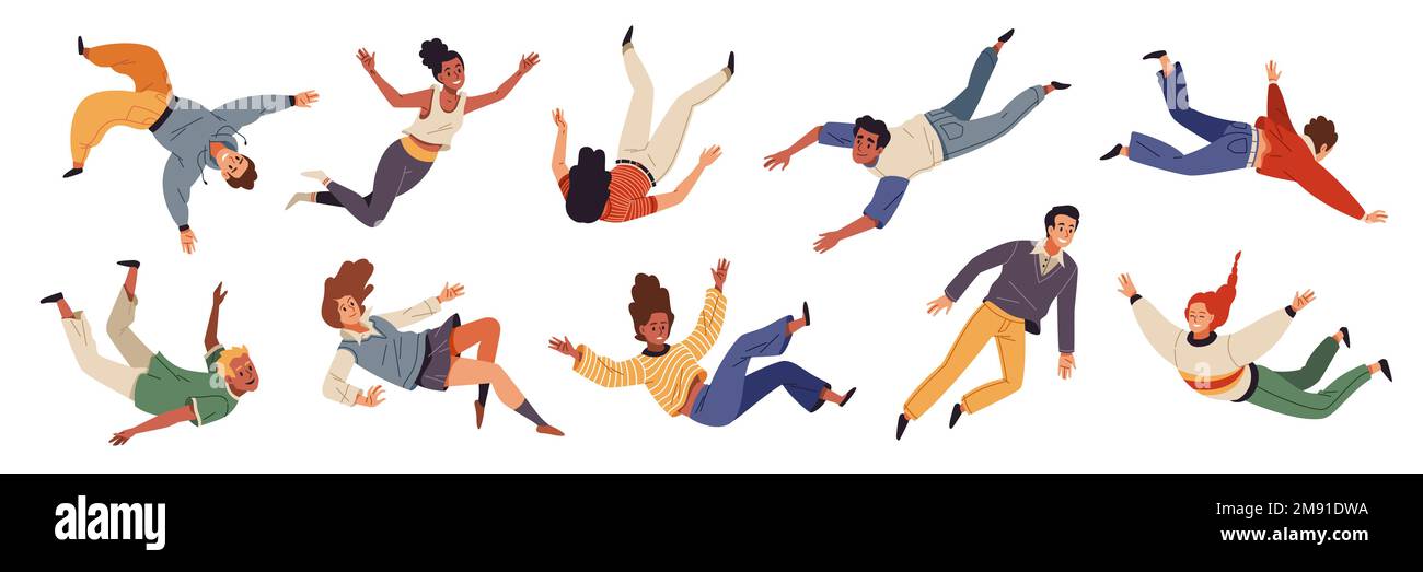 Flying people. Movement in air, inspiration and freedom concept ...