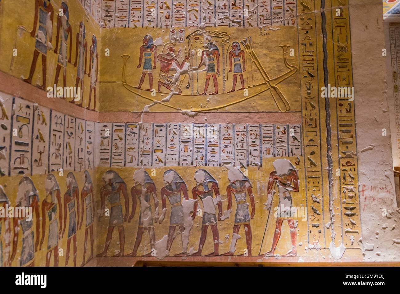 LUXOR, EGYPT - FEB 20, 2019: Burial chamber paintings of Ramesses IV ...