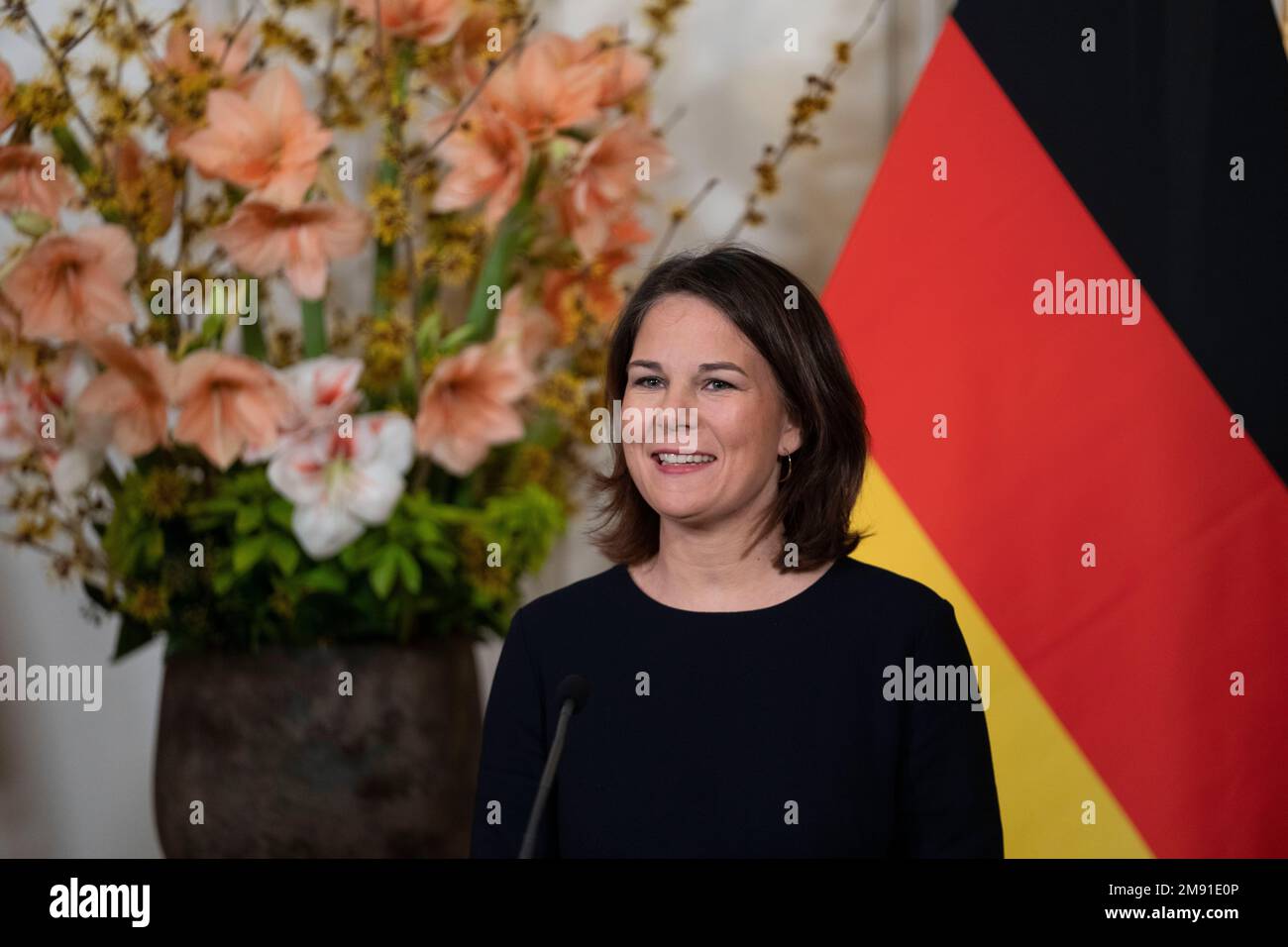 German Foreign Minister Annalena Baerbock talks during a press ...