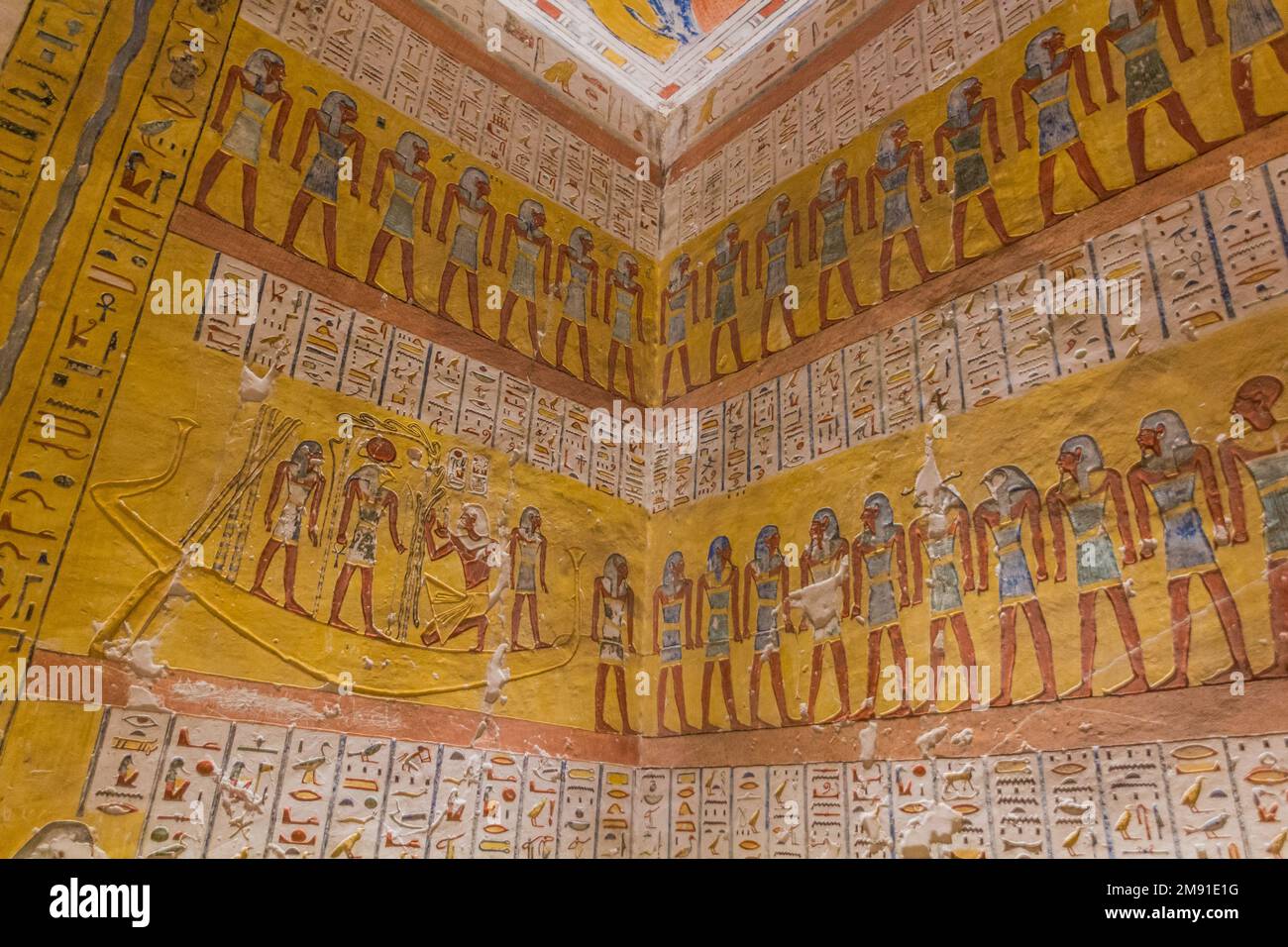 LUXOR, EGYPT - FEB 20, 2019: Burial chamber paintings in the Ramesses ...
