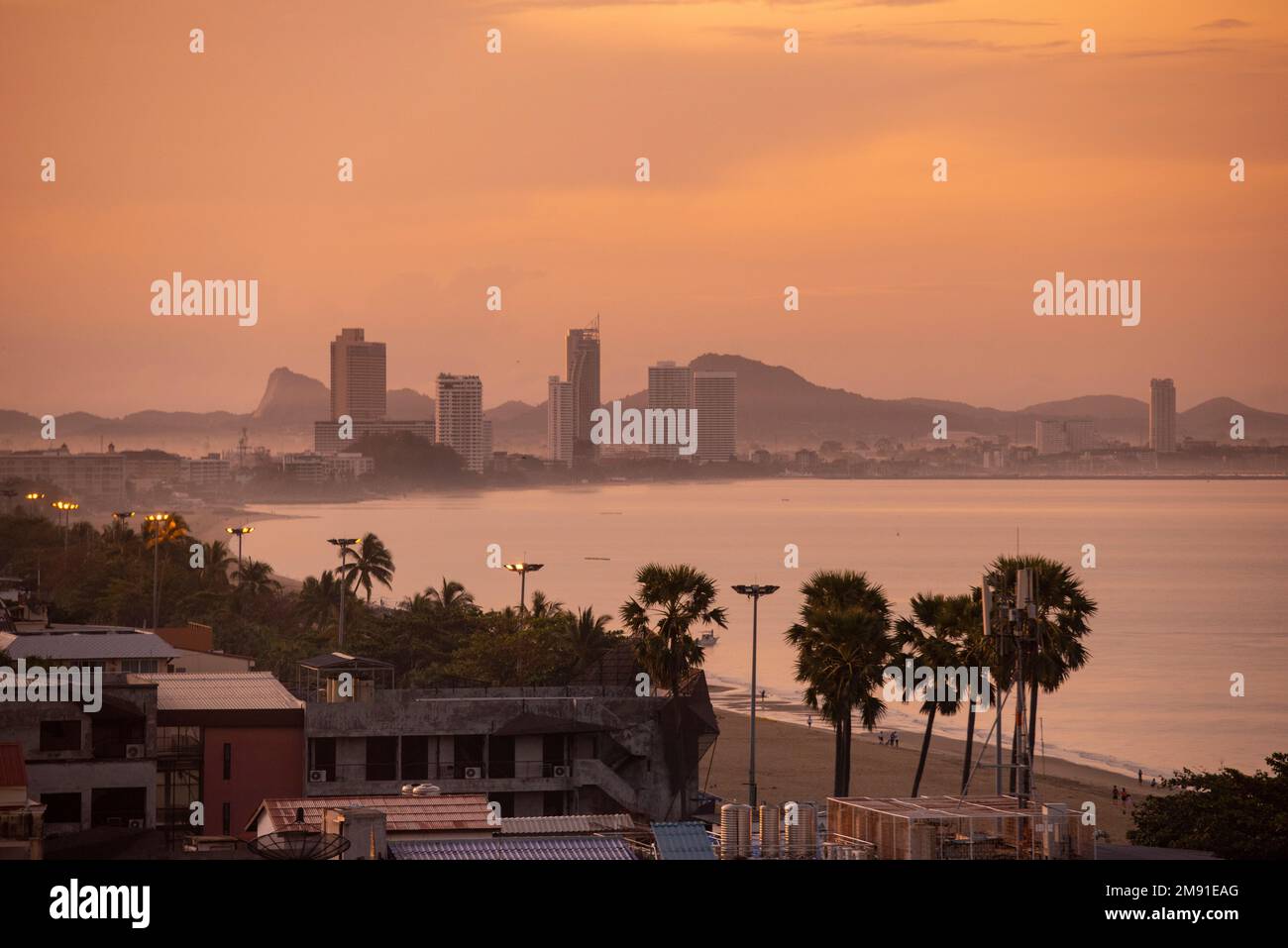 the view of the Town of Jomtien in the city of Jomtien near Pattaya in ...