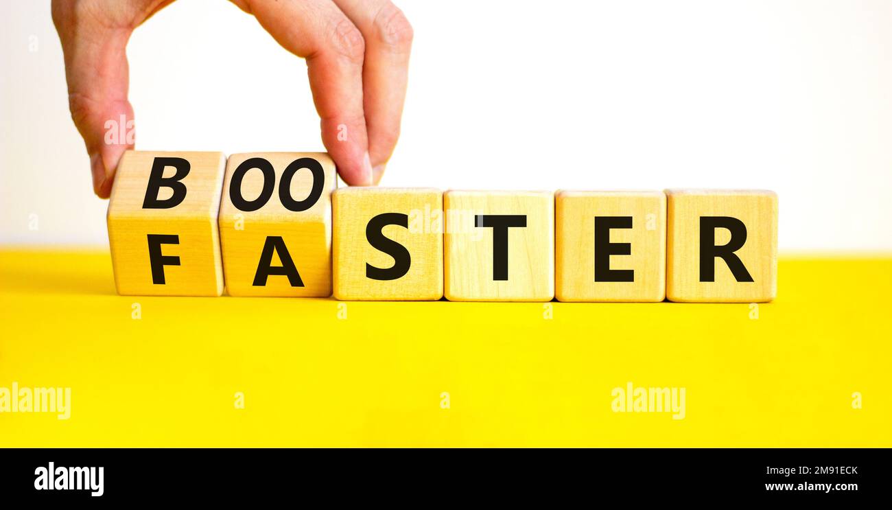 Booster and faster symbol. Concept word Booster Faster on wooden cubes ...