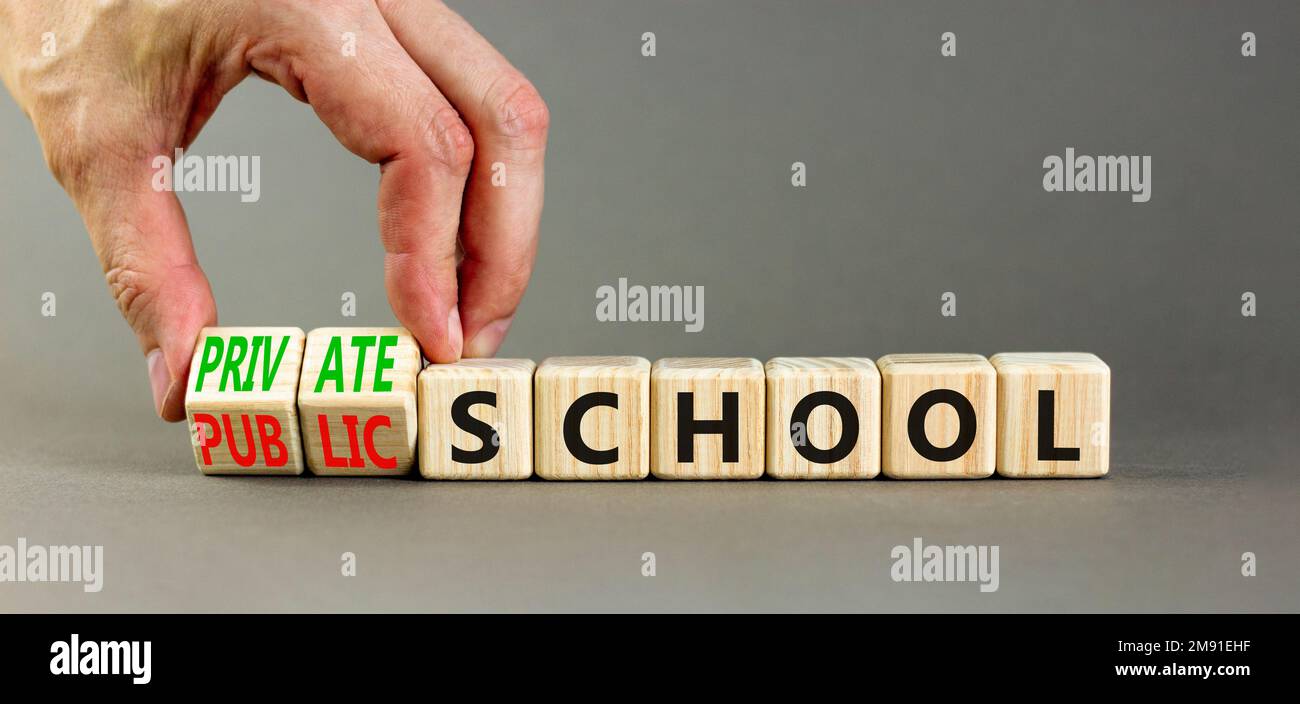 Public or private school symbol. Concept word Public school Private ...