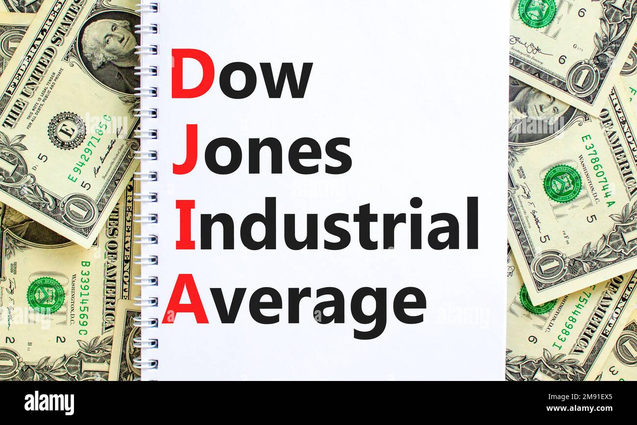 DJIA Dow Jones industrial average symbol. Concept words DJIA Dow Jones ...