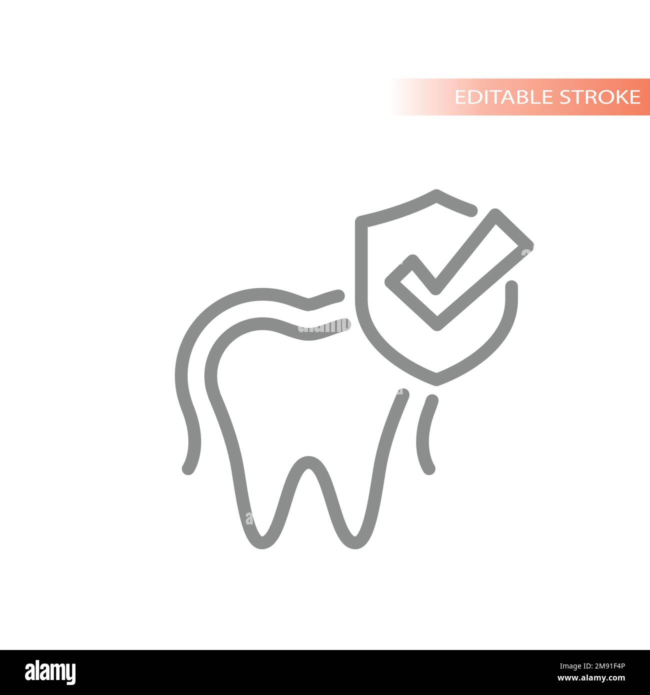 Tooth with shield and checkmark line vector icon. Protected dental care ...