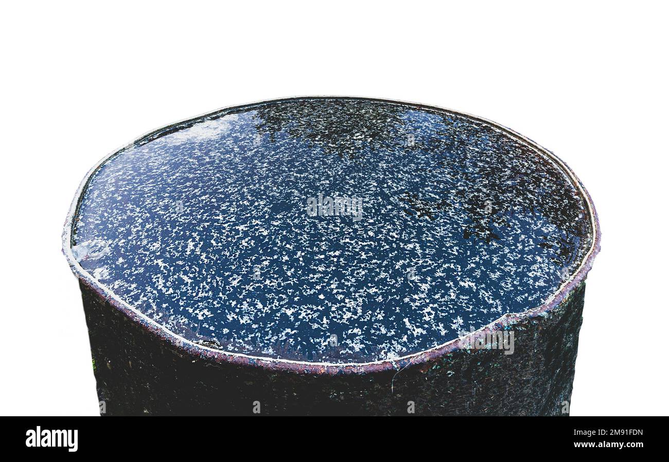 rusty barrel full of dirty dark liquid, isolated Stock Photo - Alamy