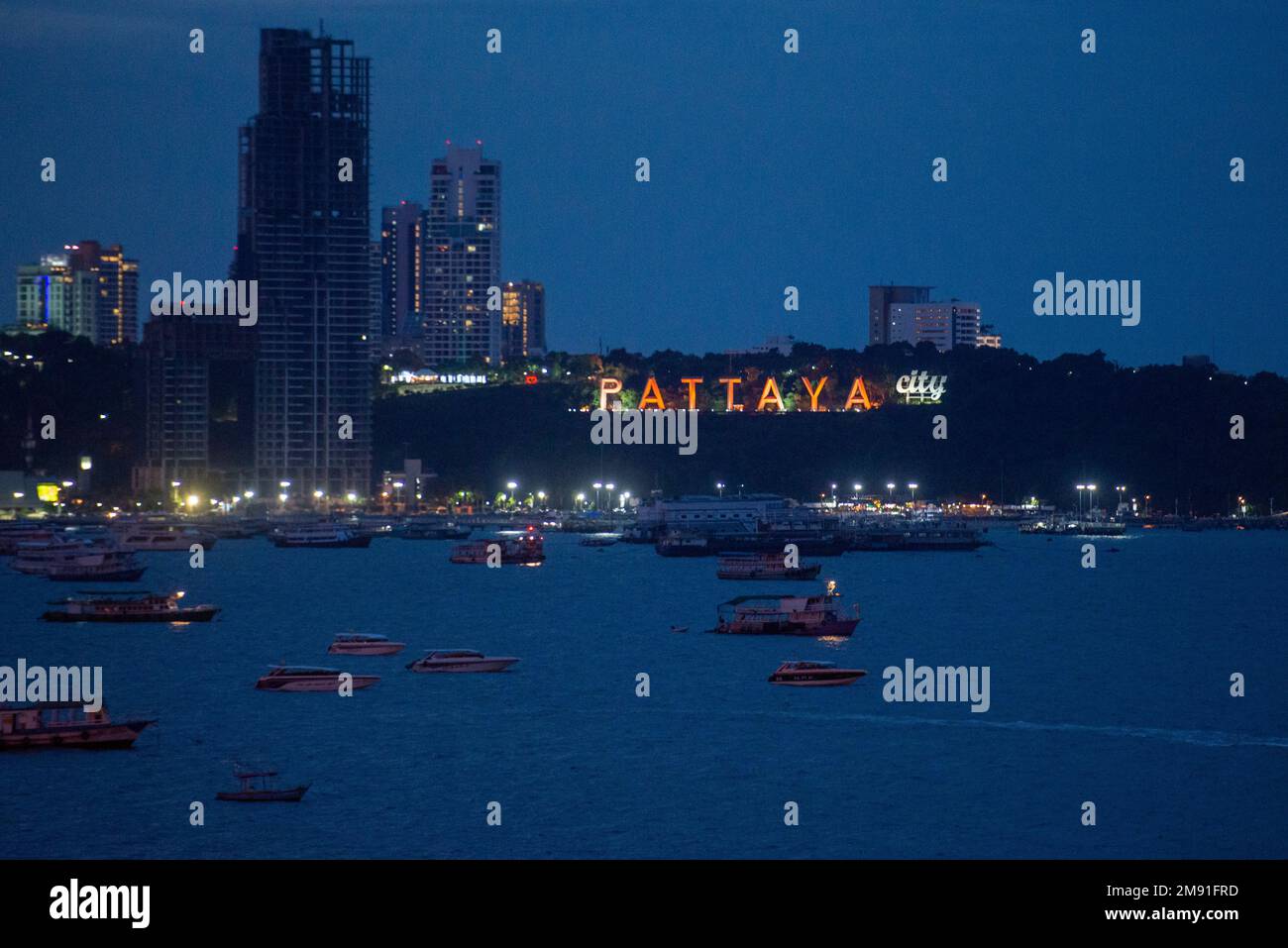 the Pattaya Logo at the Pattaya Bay and Beach road in the city of ...