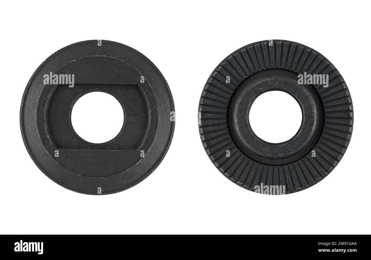 metal nut, washer, spare part for equipment, on a white background ...