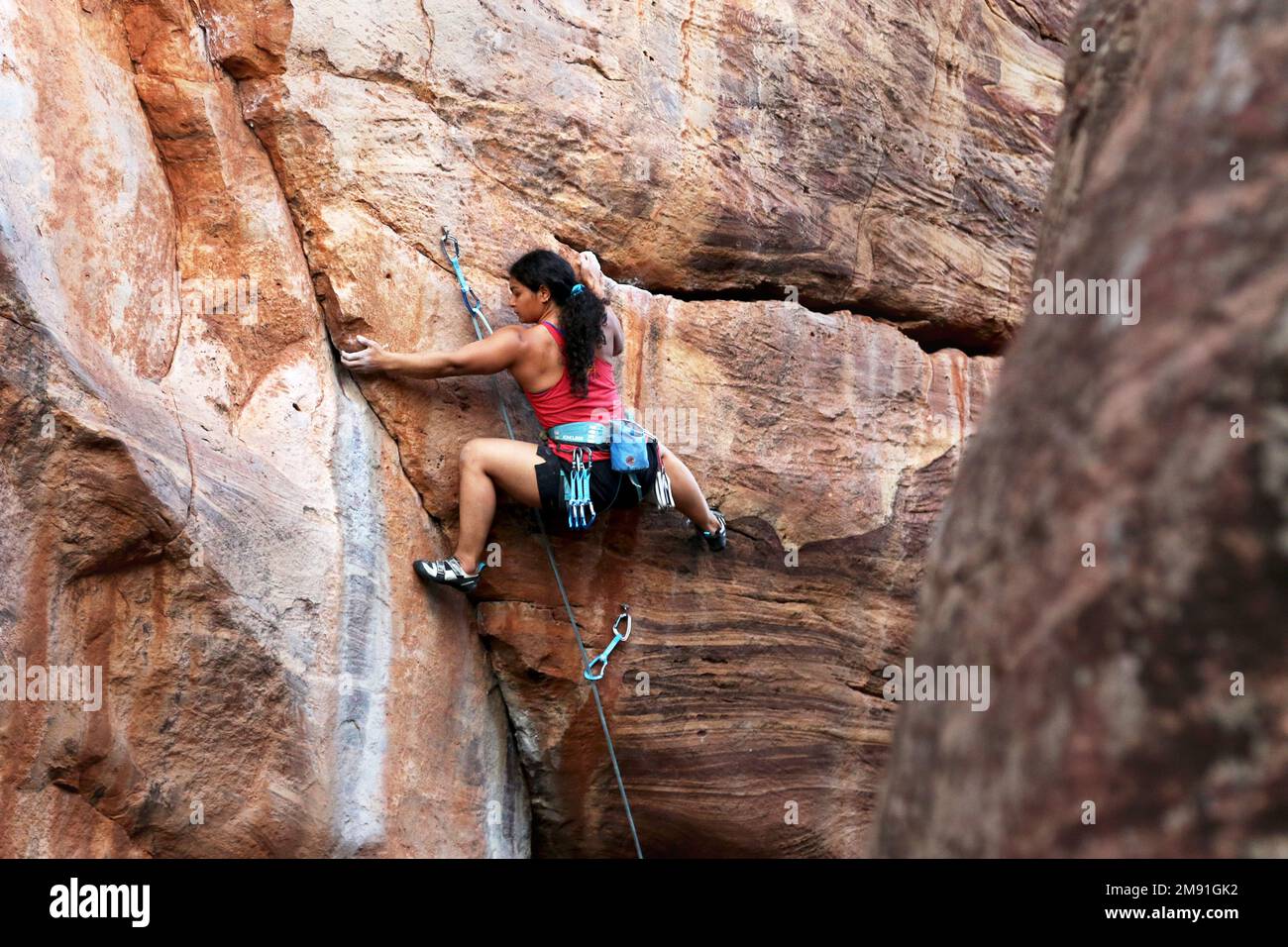 Strong female climber Stock Photo - Alamy