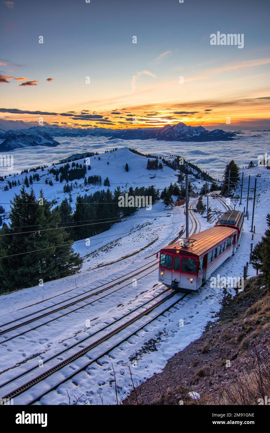 A mountain train on the way up Stock Photo - Alamy