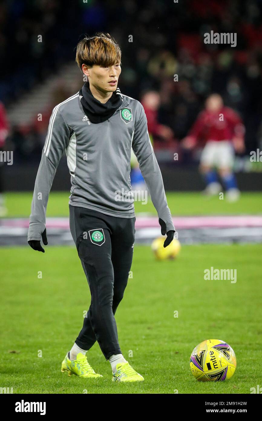Kyogo Furuhashi, a professional football player, playing for Celtic, a ...