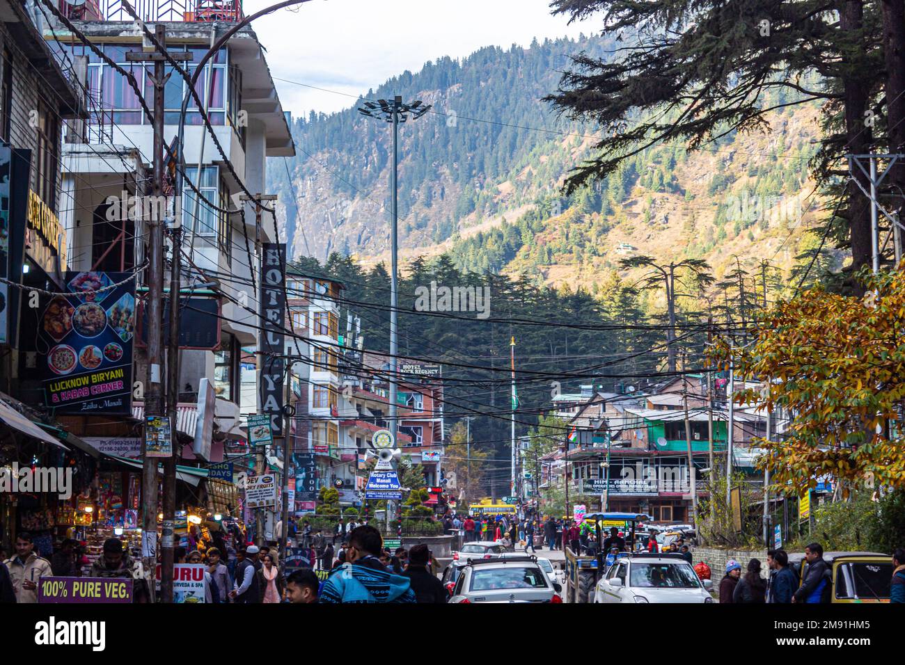 The Mall is a main pedestrian street in Manali town, Himachal Pradesh ...