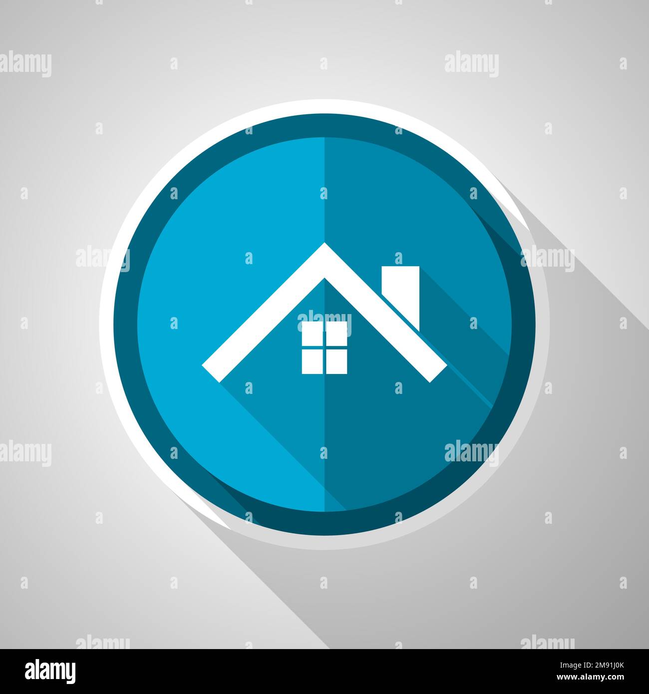 House, roof and window symbol, flat design vector blue icon with long ...