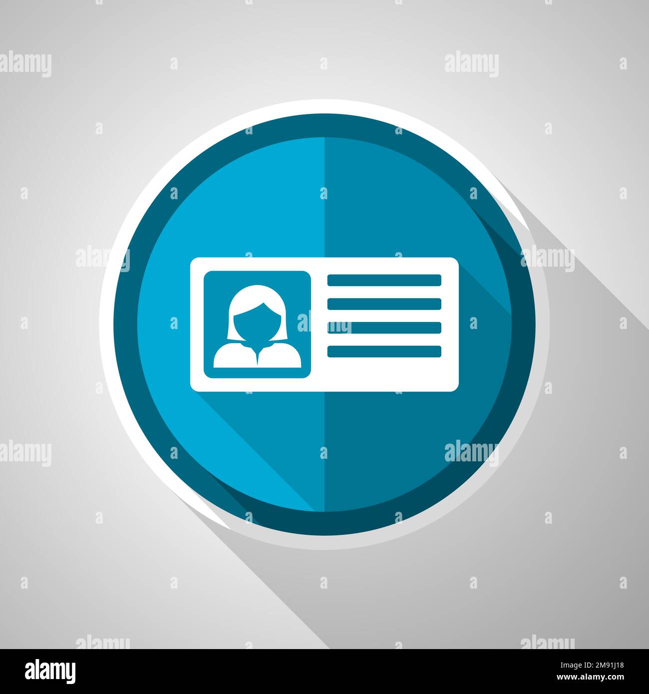 Identity card symbol, flat design vector blue icon with long shadow ...