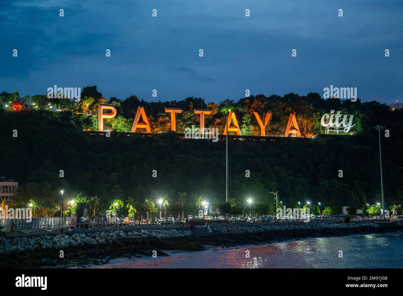 the Pattaya Logo at the Pattaya Bay and Beach road in the city of ...