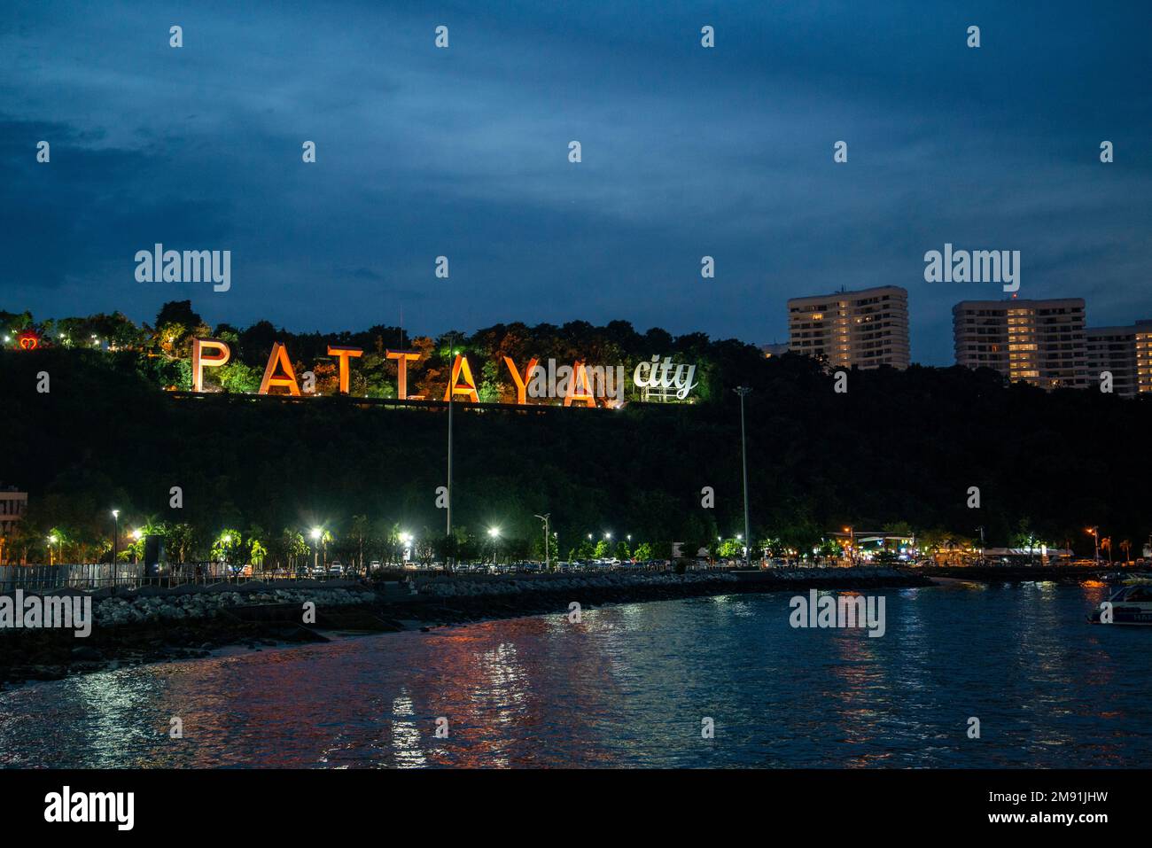 the Pattaya Logo at the Pattaya Bay and Beach road in the city of ...