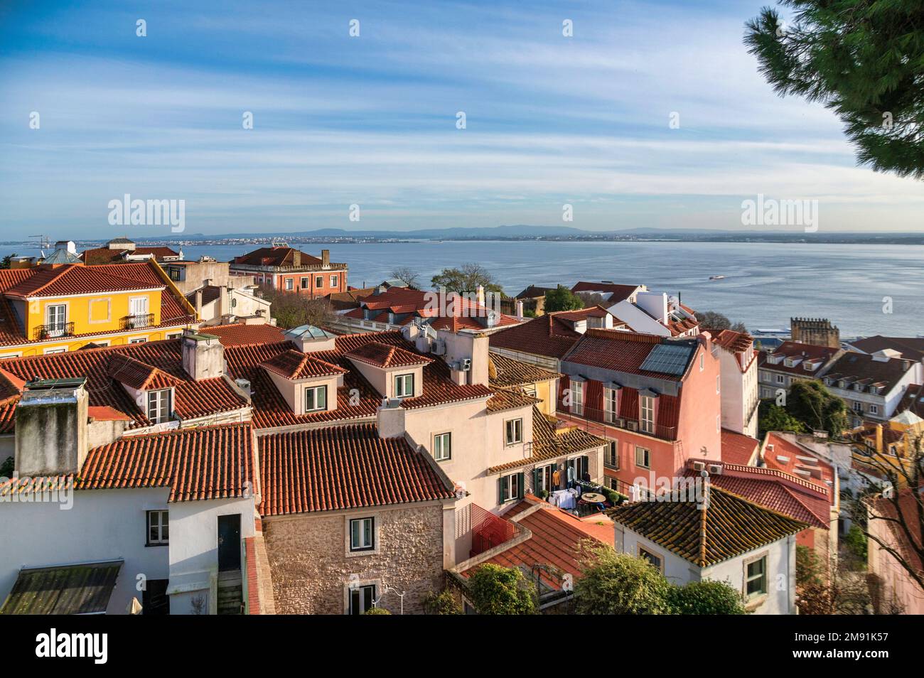 lisbon rooftops and the tejo river Stock Photo - Alamy