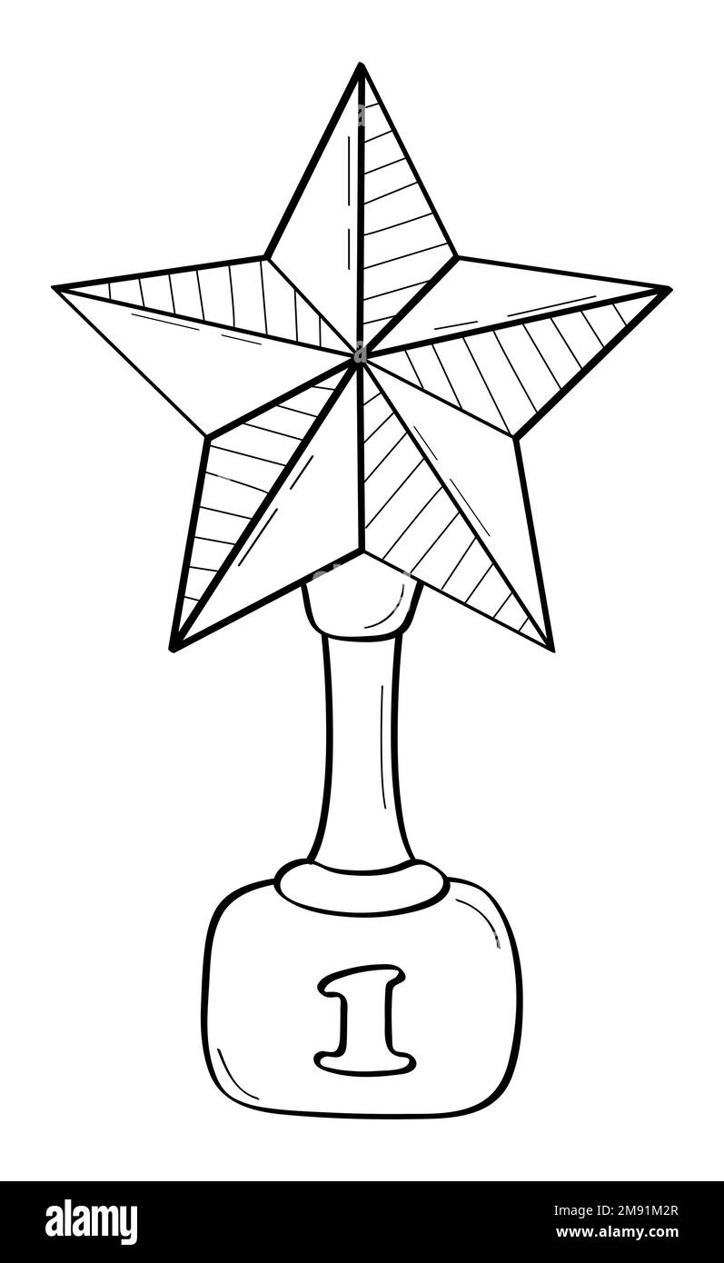Star, first place doodle icon. Medals and diploma vector. Champion cup ...