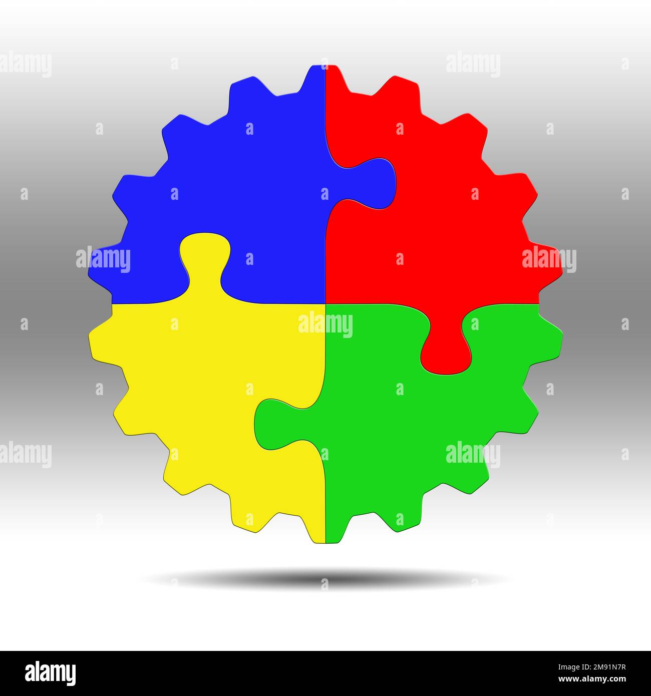 Gear as a puzzle in a 2D illustration against a white background Stock ...