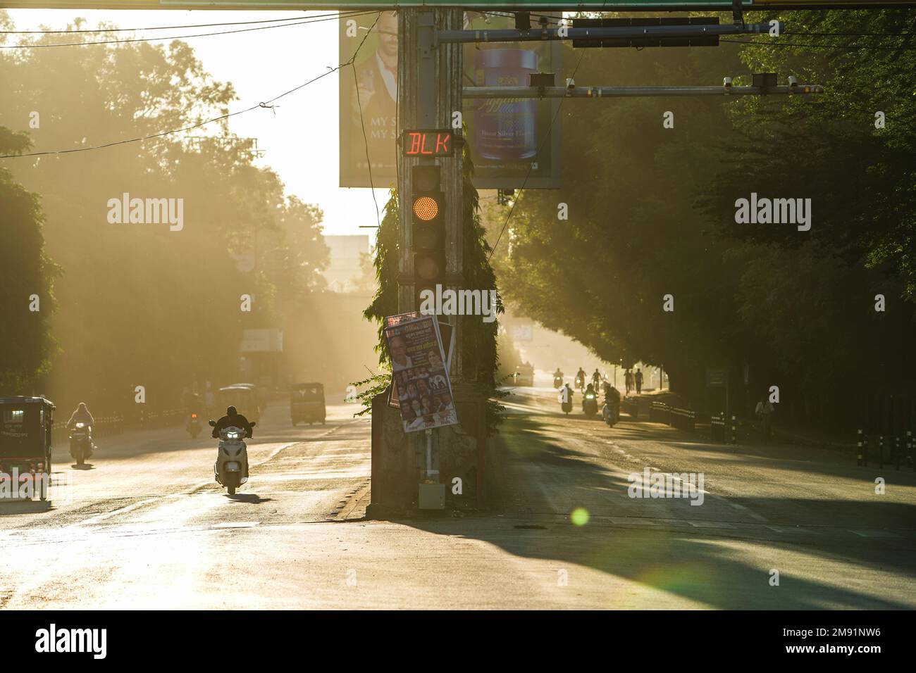 Morning yellow Sun rays striking on roads of raipur, chhattisgarh, road ...