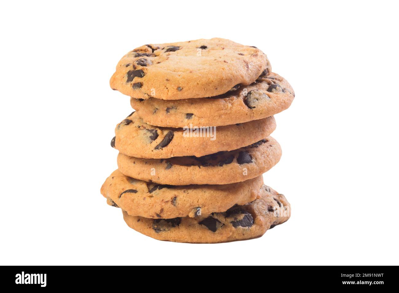 A pyramid of chocolate cookies, a close-up at the white background ...