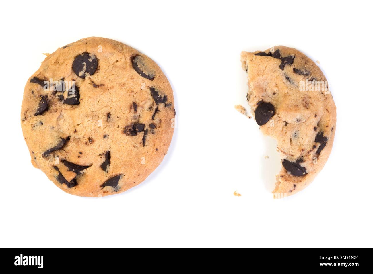 A broken chocolate cookie isolated at the white background. Sweet buns ...
