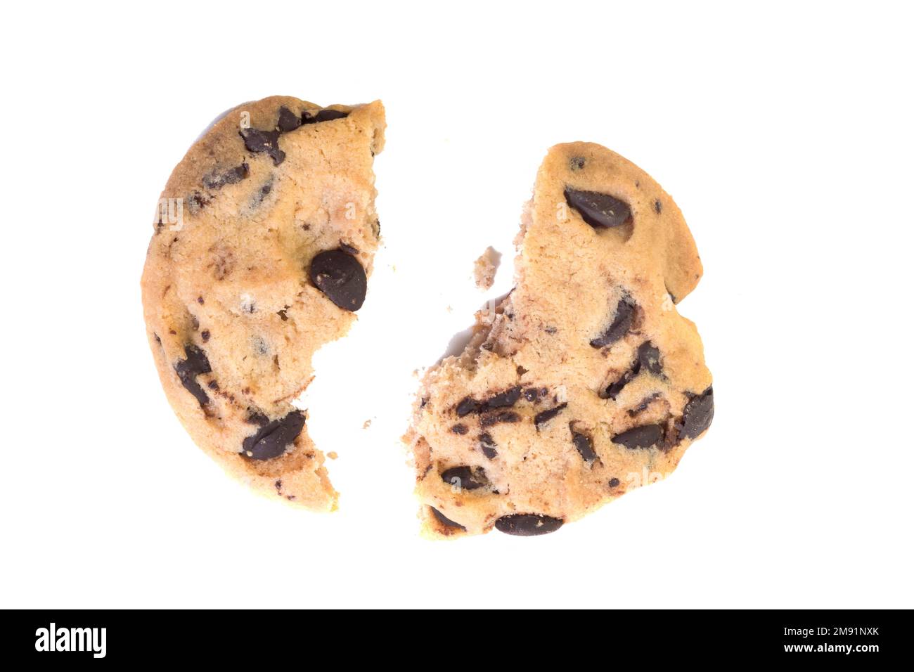 A broken chocolate cookie isolated at the white background. Sweet buns ...